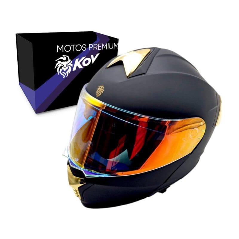 Casco Thunder Solido negro mate dorado KOV Original – Motos Premium